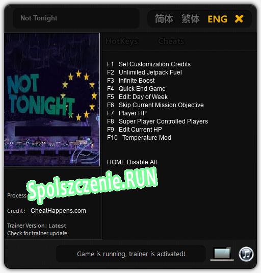 Not Tonight: Trainer +10 v1.6 » Spolszczenie gry